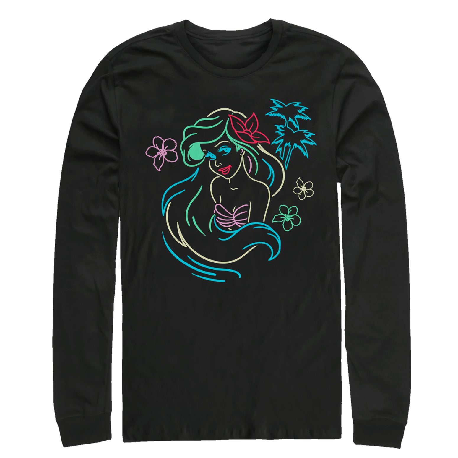 Men's The Little Mermaid Ariel Neon Light Print Long Sleeve Shirt ...